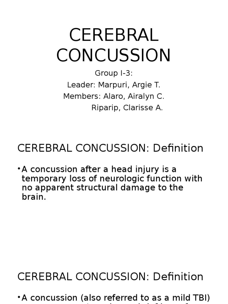 Cerebral Concussion - Presentation | PDF | Concussion | Traumatic Brain ...