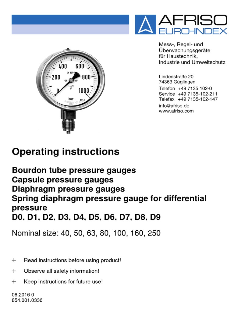 Operating Instructions | PDF | Pressure Measurement | Pressure