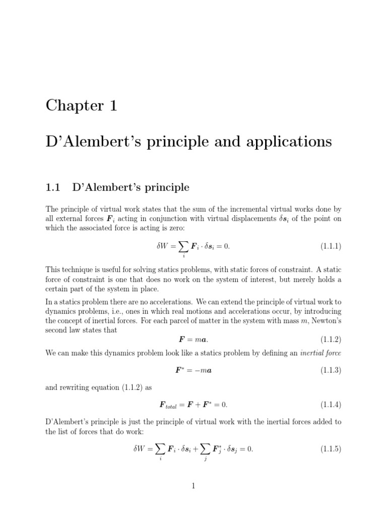 D Alembert Principle | PDF | Friction | Force