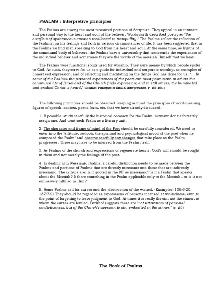 Interpreting Psalms: Principles for Understanding the Book of Psalms | PDF