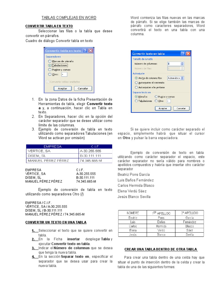 Tablas Complejas en Word | Software | Informática