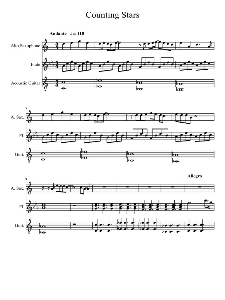Counting Stars Flute Alto Sax Guitar | PDF | Saxophone | European ...