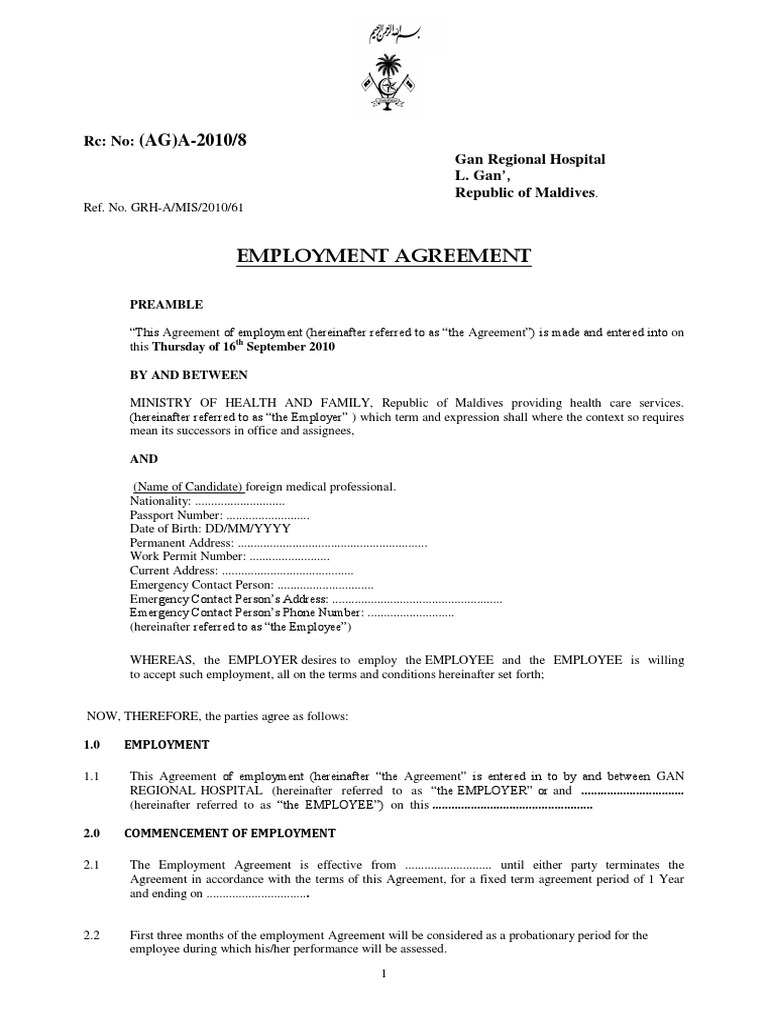 Employment Agreement | PDF | Overtime | Sick Leave