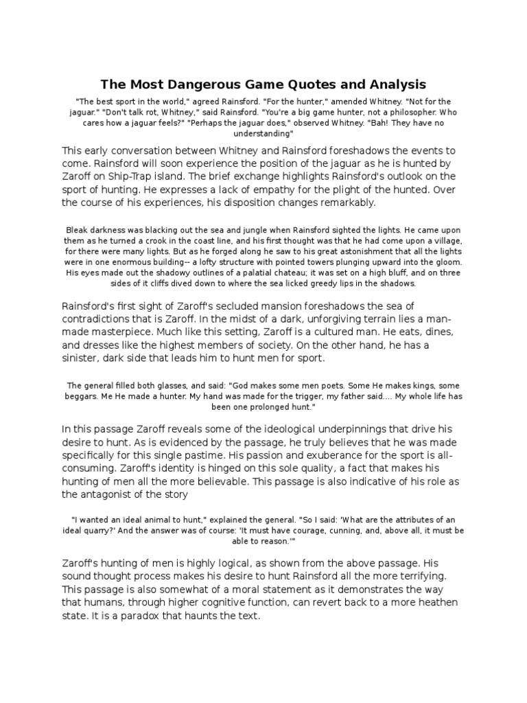 The Most Dangerous Game Quotes and Analysis | PDF | Hunting | Reason