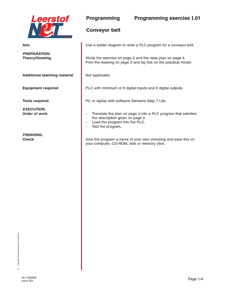 Programming Programming Exercise .01 Conveyor Belt: Aim Preparation ...
