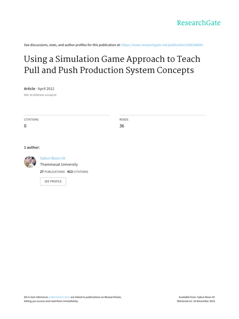 Using A Simulation Game Approach To Teach Pull And Pdf Simulation Operations Management