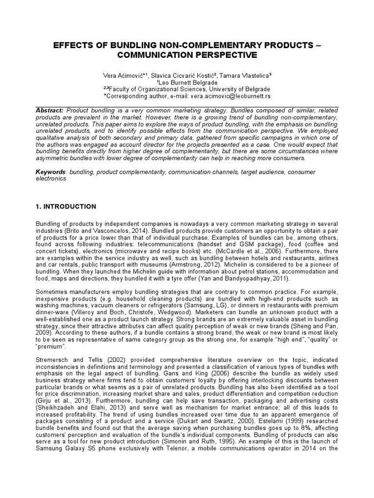 Effects of Bundling Non-Complementary Products - Communication ...