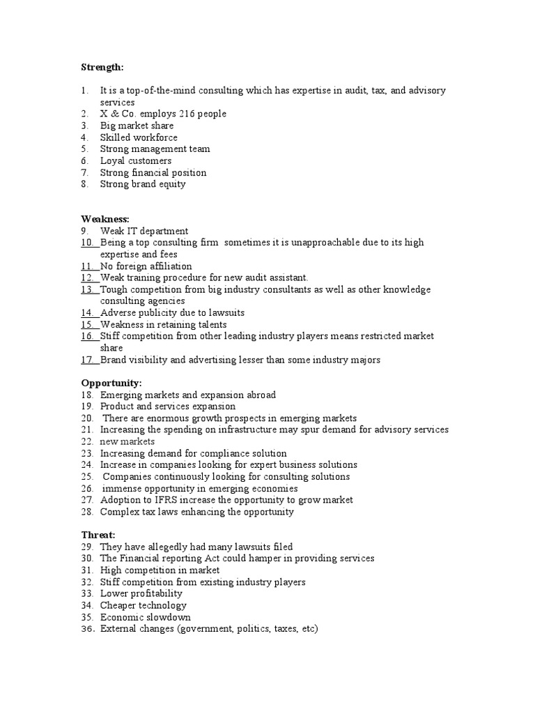 SWOT Analysis of an Audit Firm