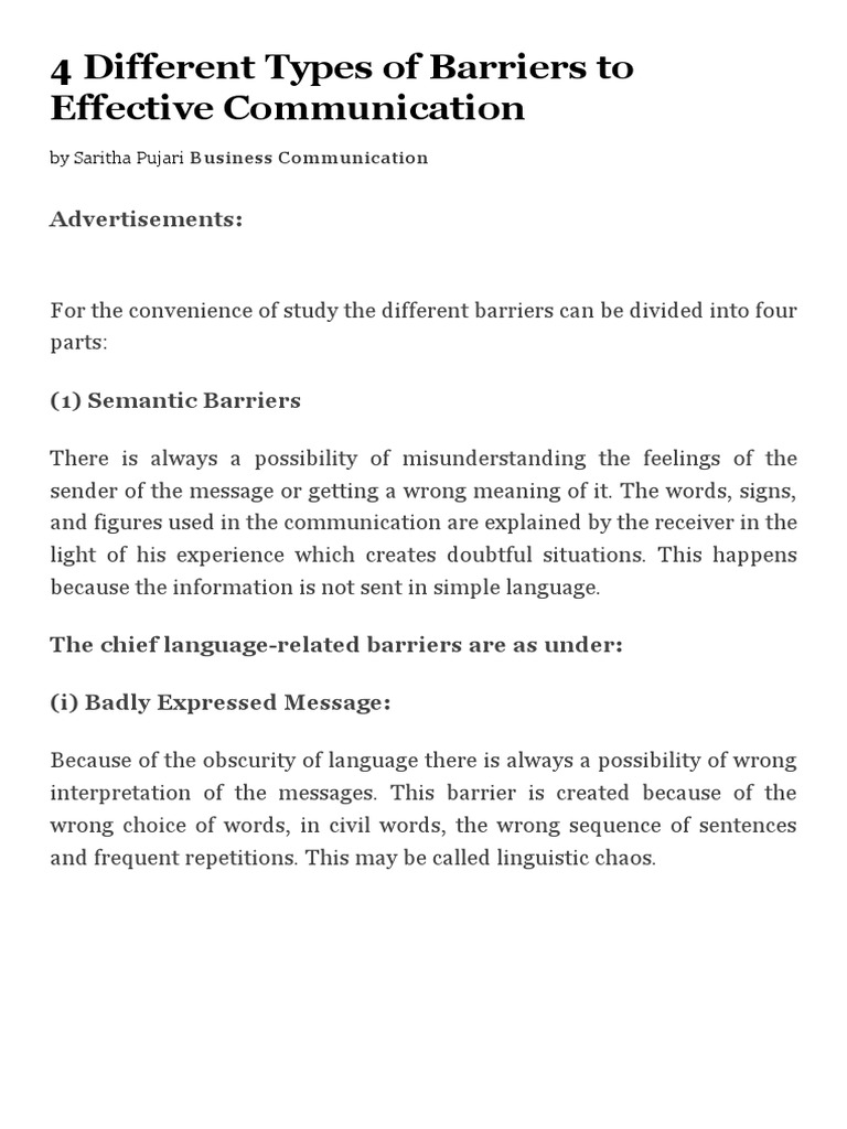 4 Different Types of Barriers To Effective Communication | PDF ...