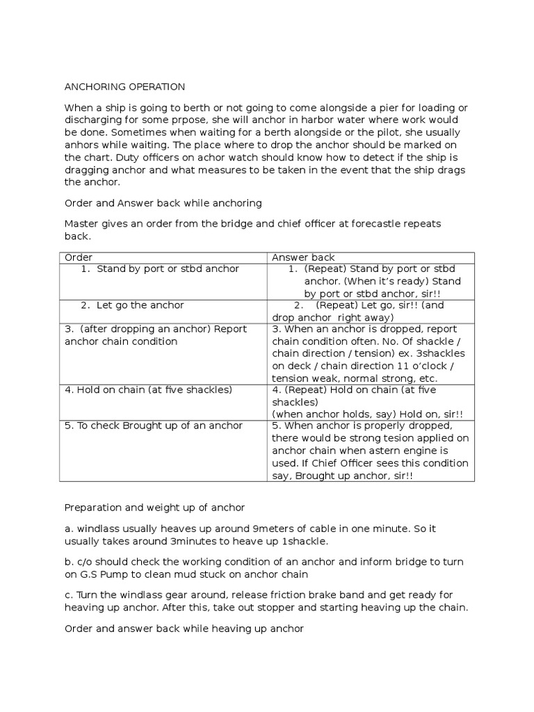 Anchoring Operation | PDF | Anchor | Watercraft