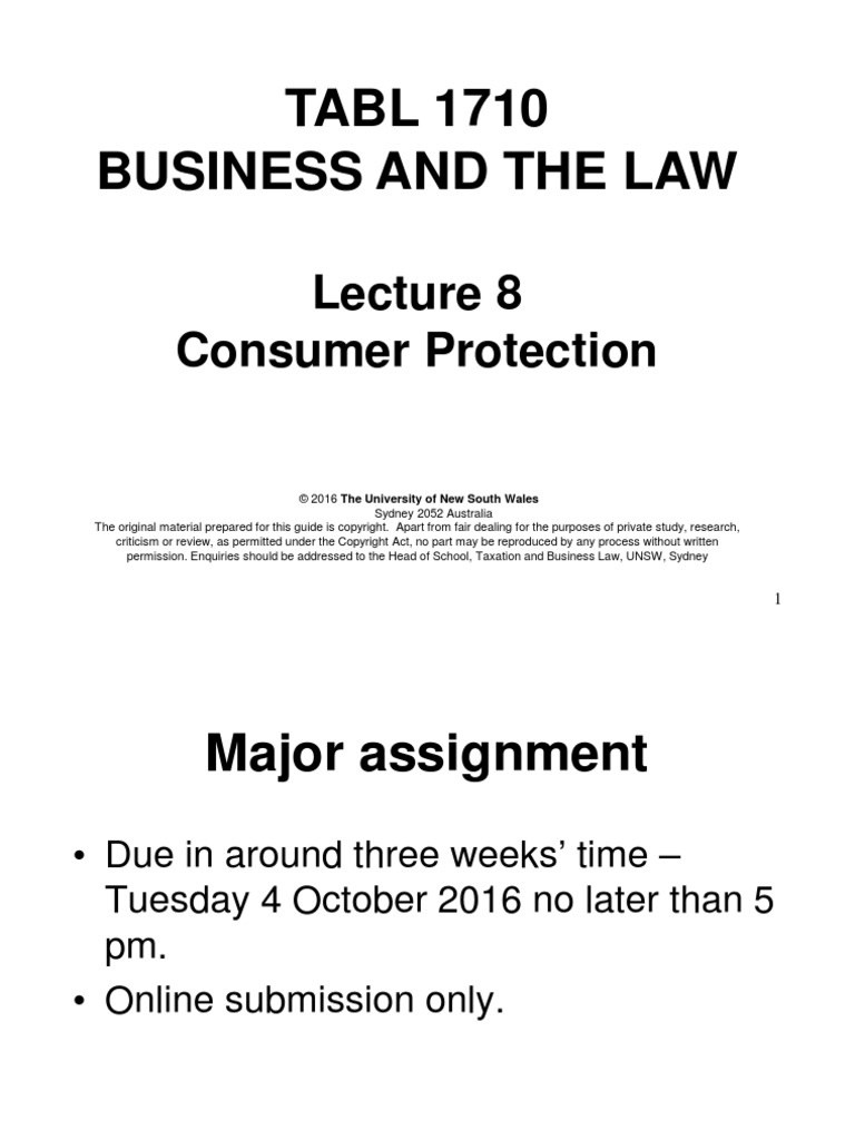 Lecture 8 (Consumer Law) Powerpoint Slides | PDF | Consumer Protection ...
