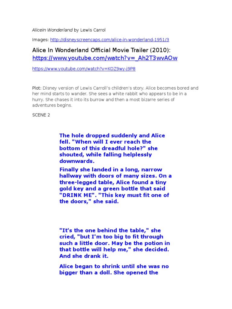 Disney's Alice in Wonderland Summary | PDF | English Children's Novels ...