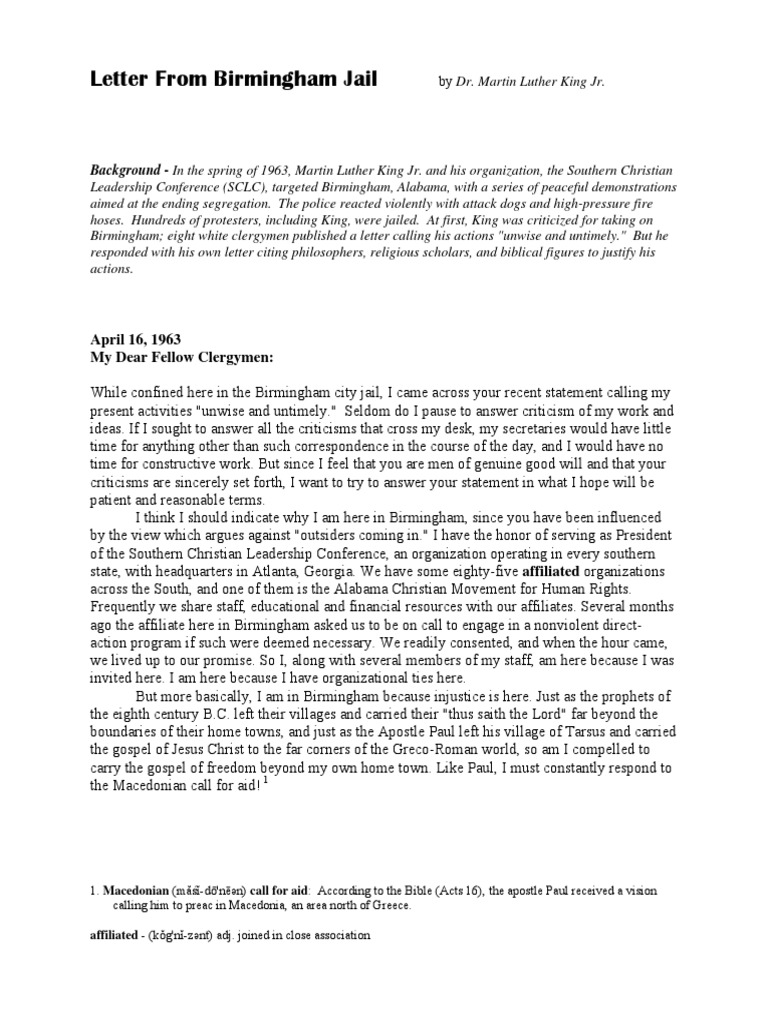 Letter From Birmingham Jail PDF | PDF | Shadrach, Meshach, And Abednego