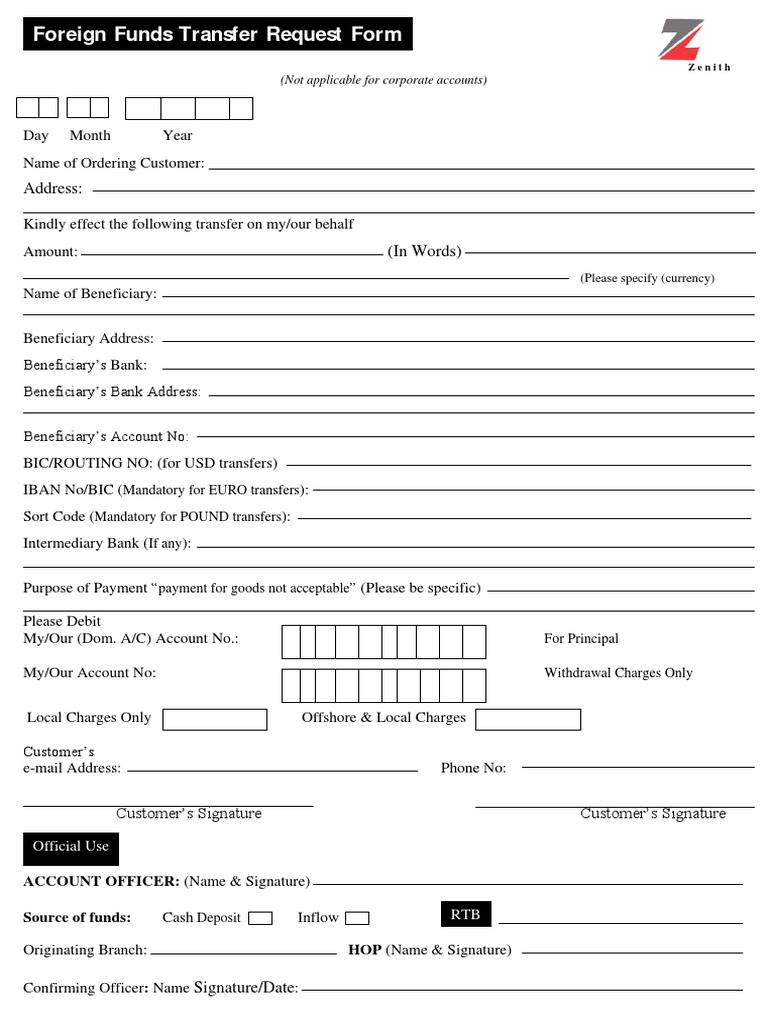 Foreign Funds Transfer Request Form: Address | PDF