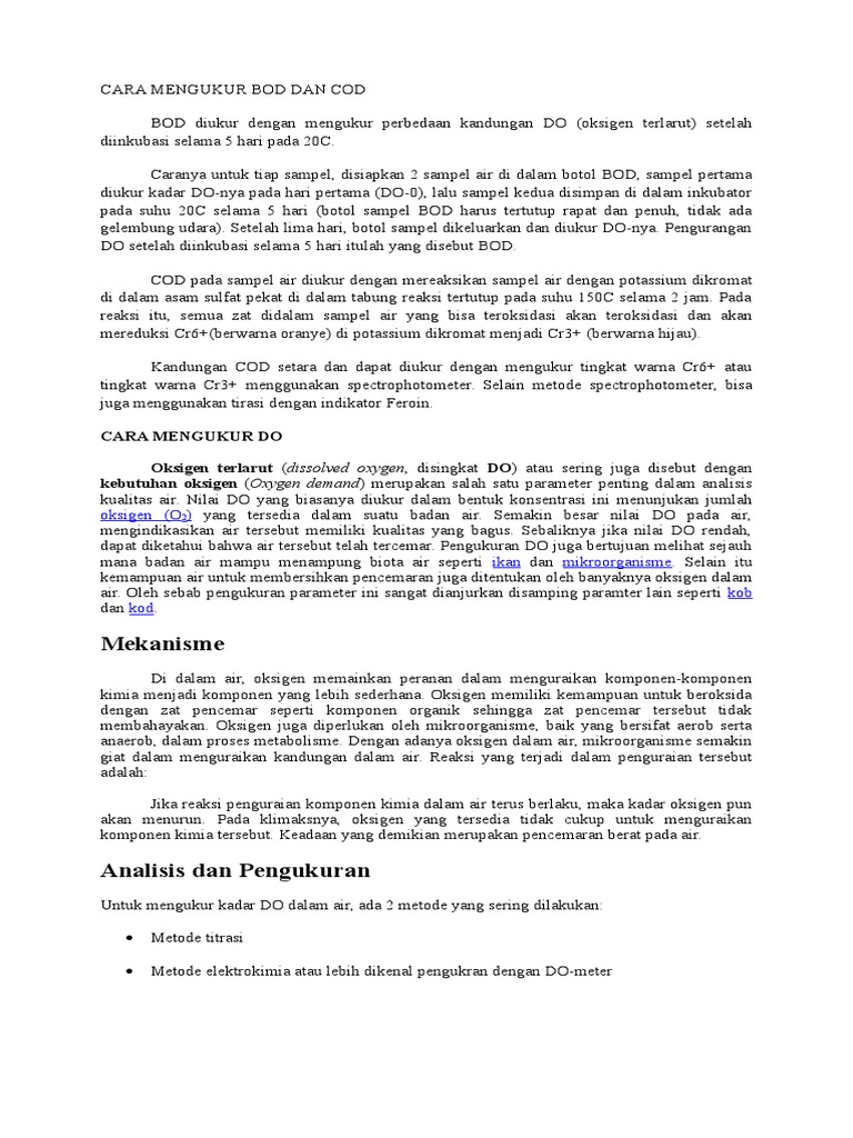 Panduan Mengukur BOD, COD, dan DO | PDF | Sains & Matematika