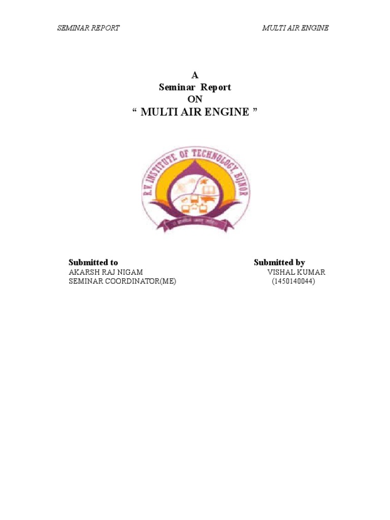 Multi Air Engine Seminar Report | PDF | Internal Combustion Engine | Diesel Engine