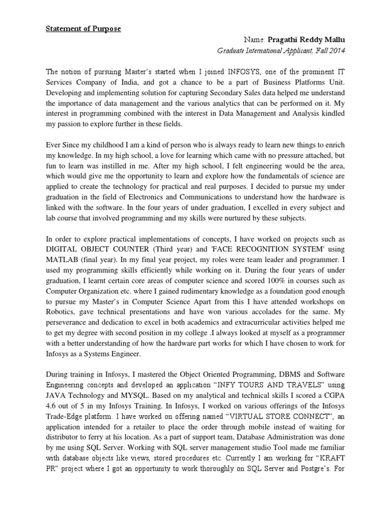 Statement of Purpose PDF | Download Free PDF | Databases | Computer Programming
