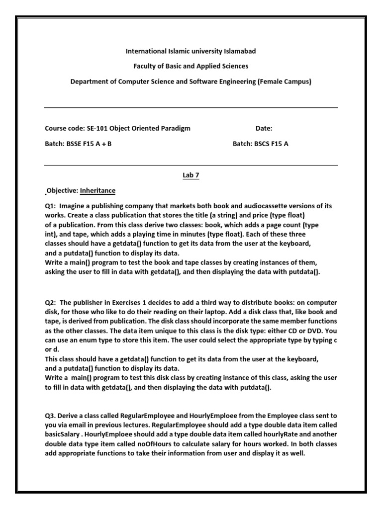Lab Task 7 - Inheritance | PDF | Class (Computer Programming) | Data Type
