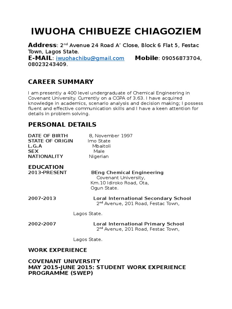 Iwuoha Chibueze Chiagoziem CV Edit | PDF