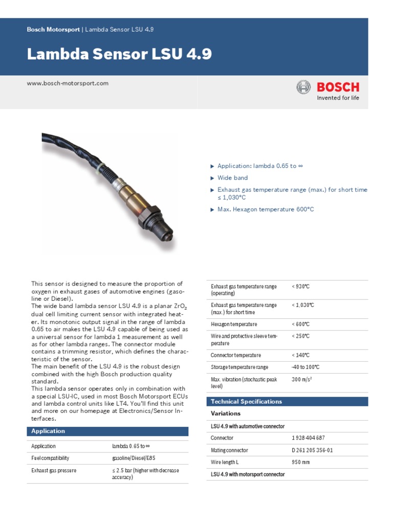 Bosch Lambda Sensor LSU 49 Datasheet | Electrical Engineering ...