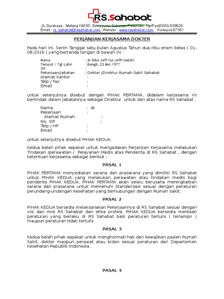 Perjanjian Kerjasama Dokter Pdf