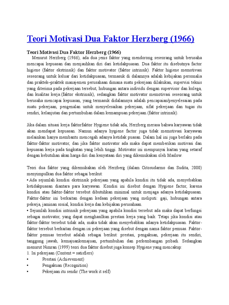 Teori Motivasi Dua Faktor Herzberg | PDF