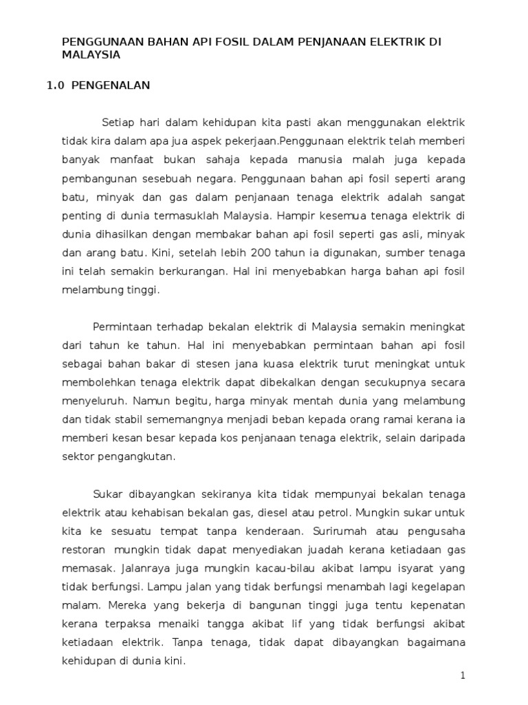 Penggunaan Bahan API Fosil Dalam Penjanaan Elektrik Di Malaysia | PDF