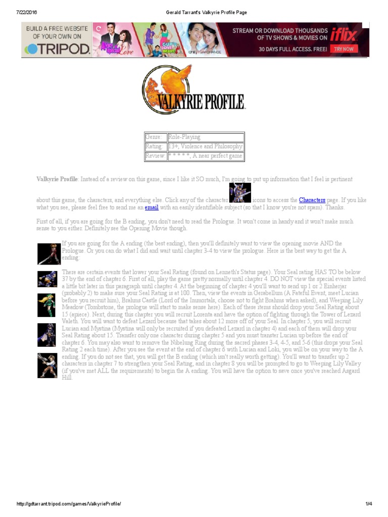 Gerald Tarrant's Valkyrie Profile Page | PDF | Video Games | Role ...
