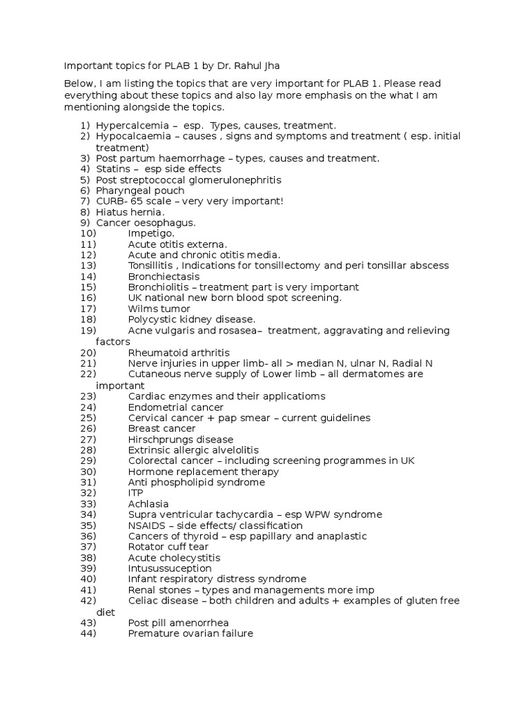 PLAB 1 Topics | PDF | Business