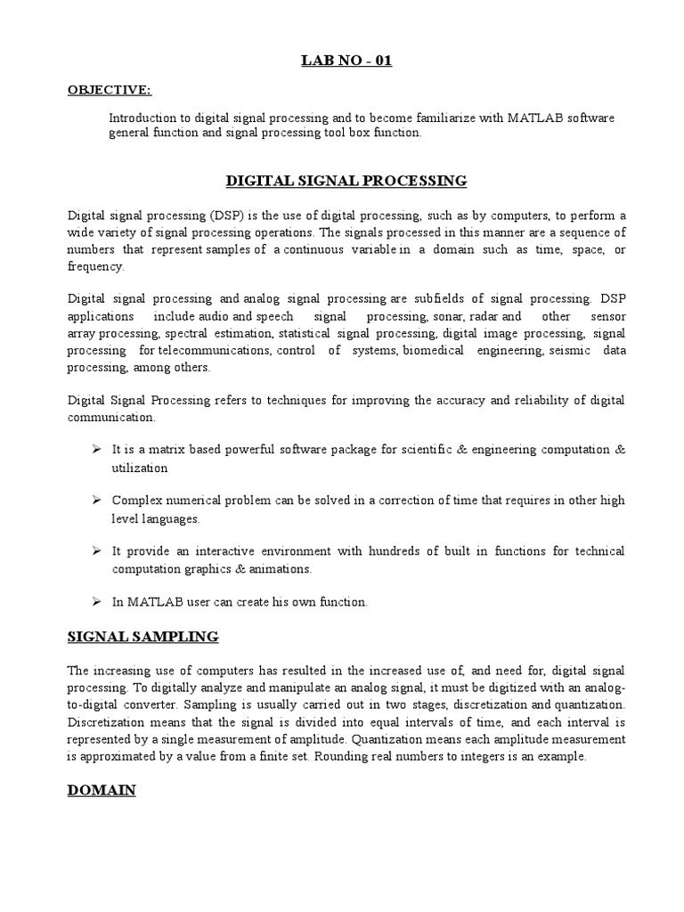 DSP Lab 1 | PDF | Digital Signal Processing | Signal (Electrical ...