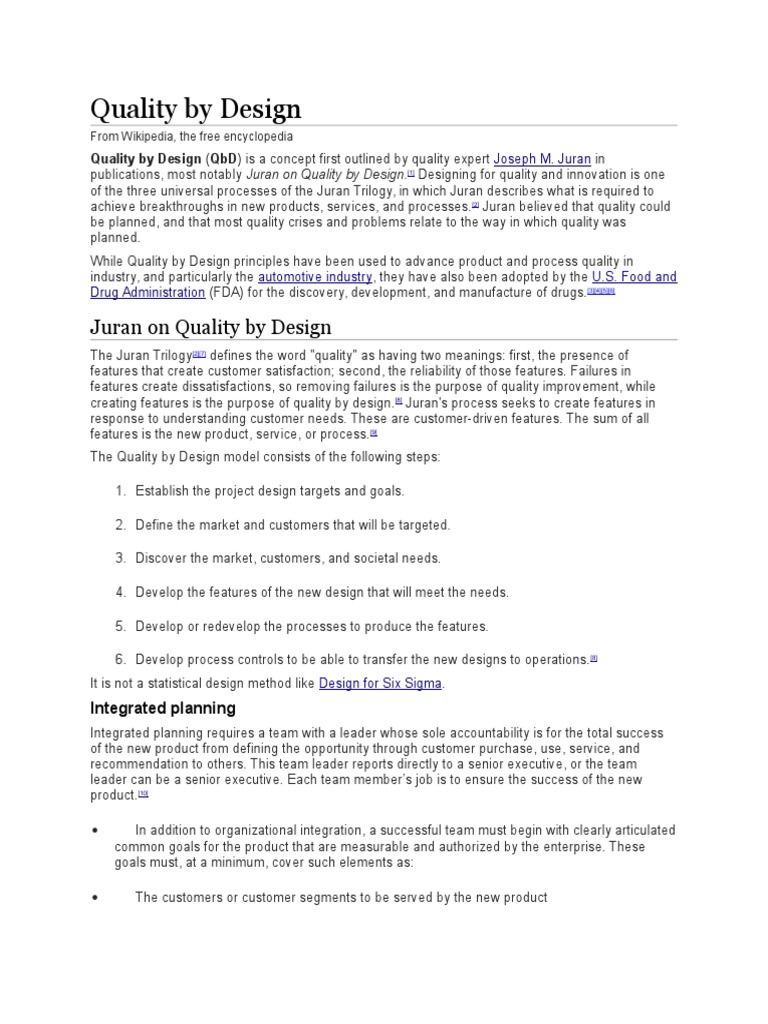 Quality by Design: Joseph Juran's influential concept for building ...