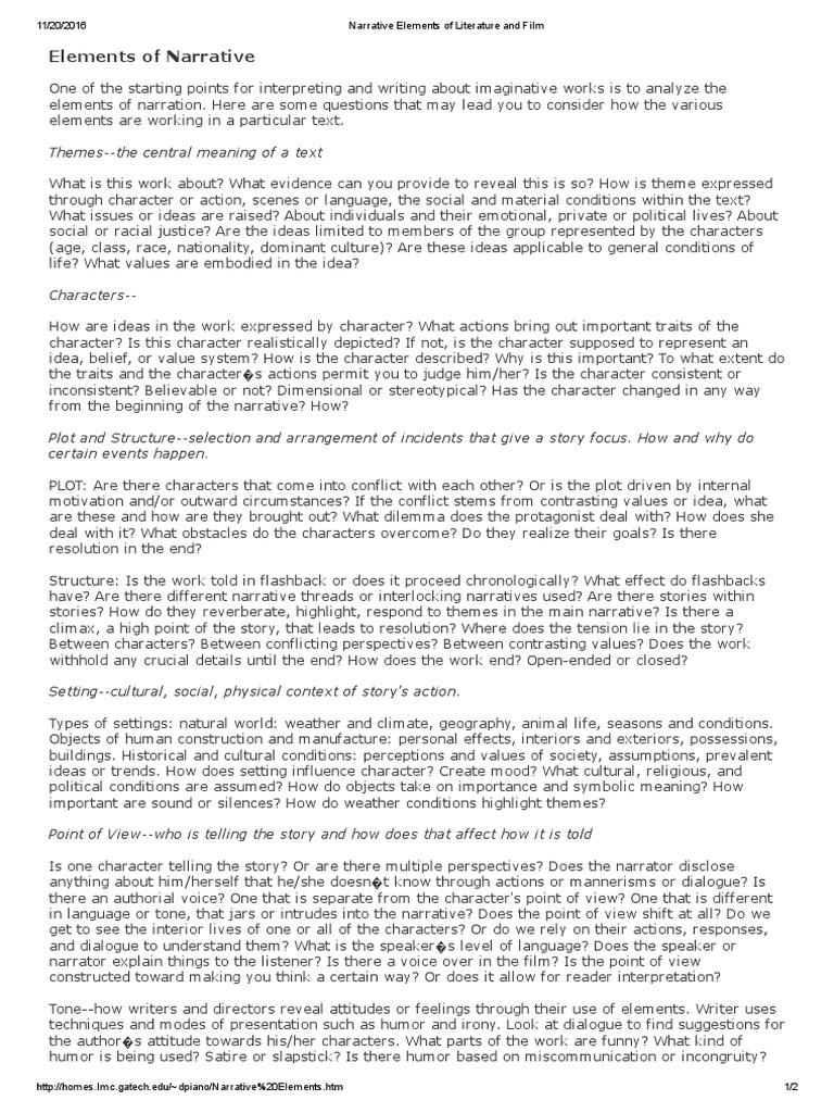 Narrative Elements of Literature and Film | PDF | Irony | Narrative