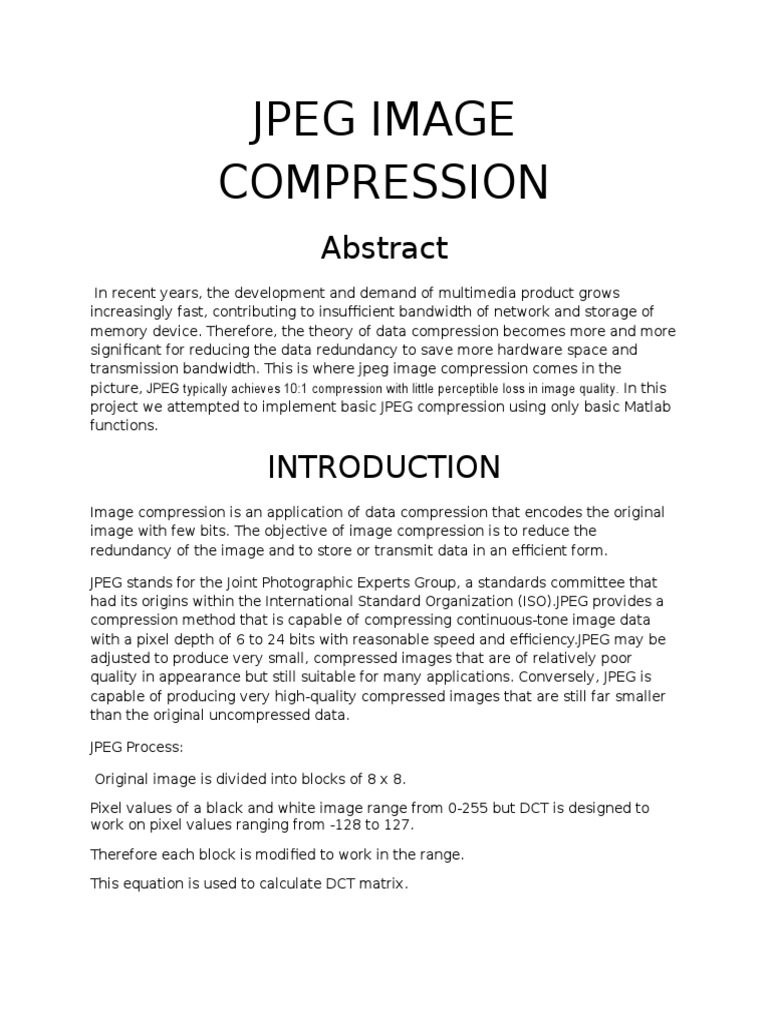 Jpeg Image Compression Pdf Data Compression Digital Signal Processing