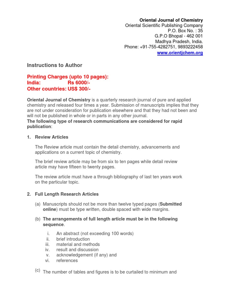 Instructions To Author: Printing Charges (Upto 10 Pages) : India: Rs ...