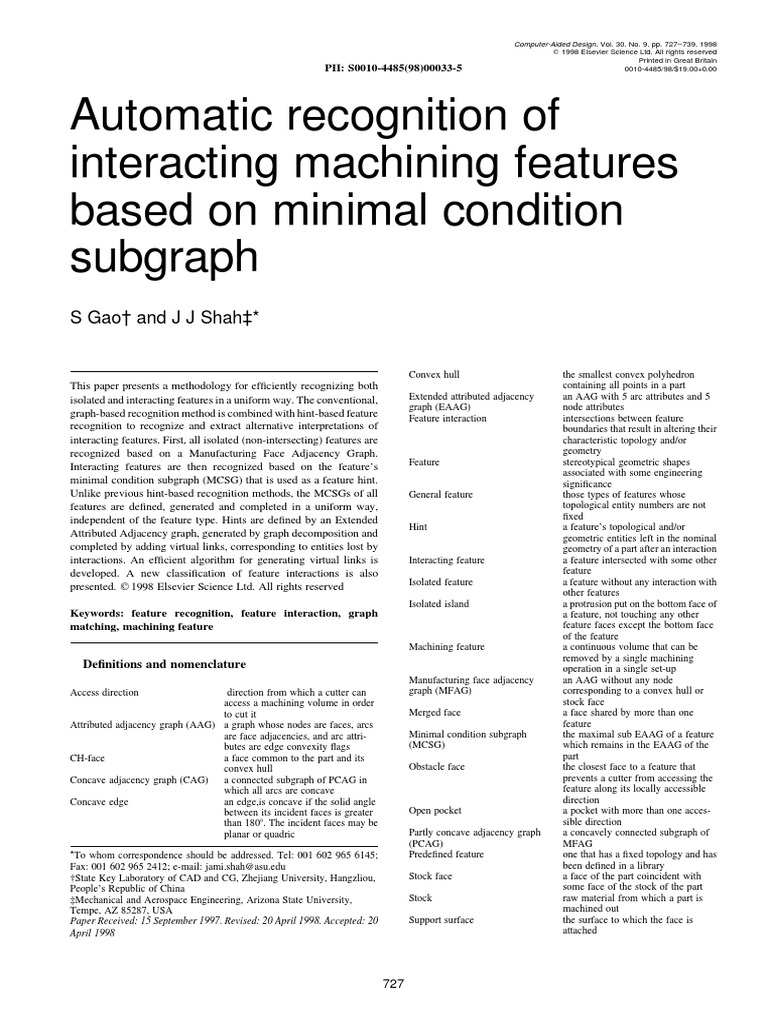 Automatic Recognition of Interacting Machining Features Based On Minimal Condition Subgraph ...