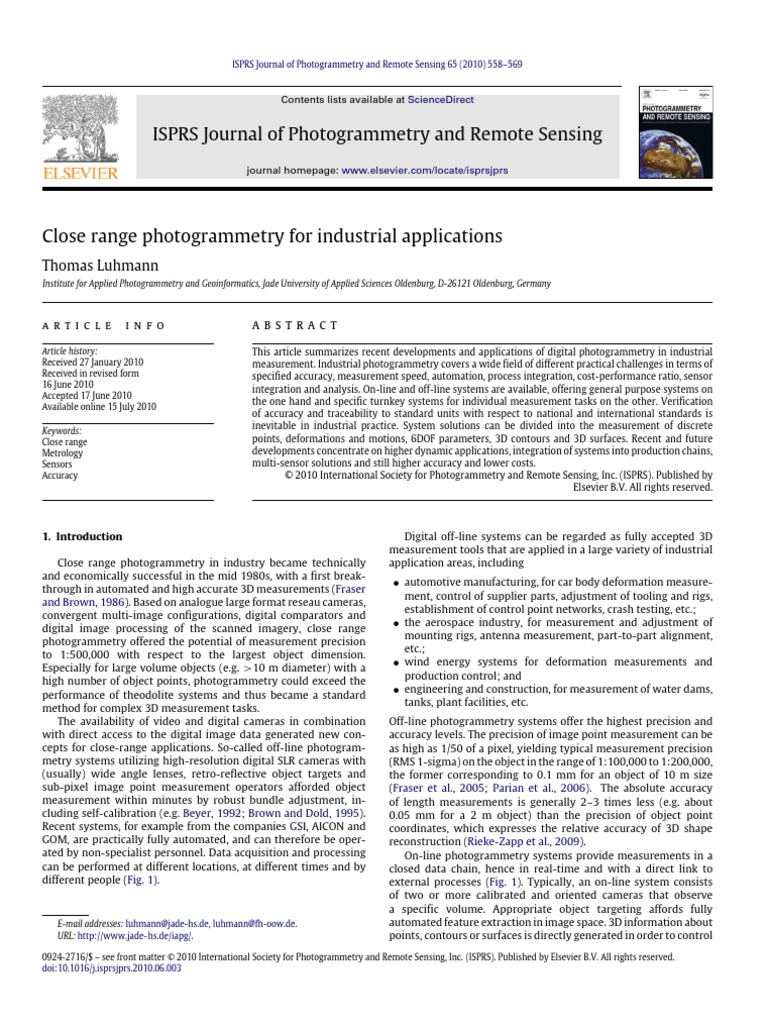Close Range Photogrammetry For Industrial Applications | PDF | Image ...