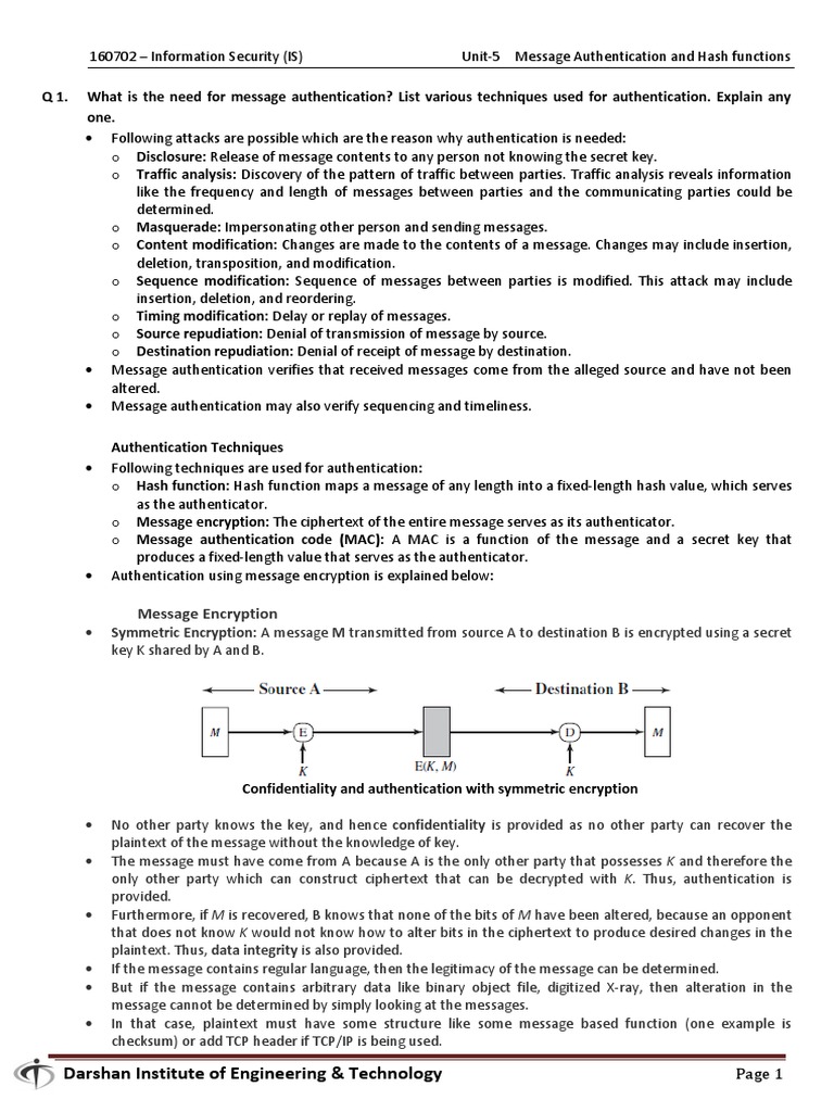 IS - Message Authentication and Hash Functions - 06012015 - 043853AM | PDF | Public Key ...