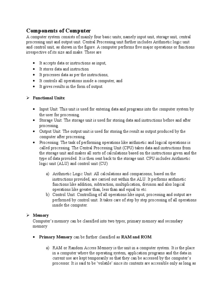 Components of Computer | PDF | Computer Data Storage | Random Access Memory
