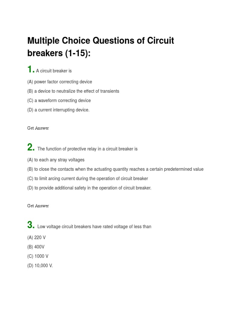 Circuit Breakers Mcqs | PDF | Electric Arc | Fuse (Electrical)