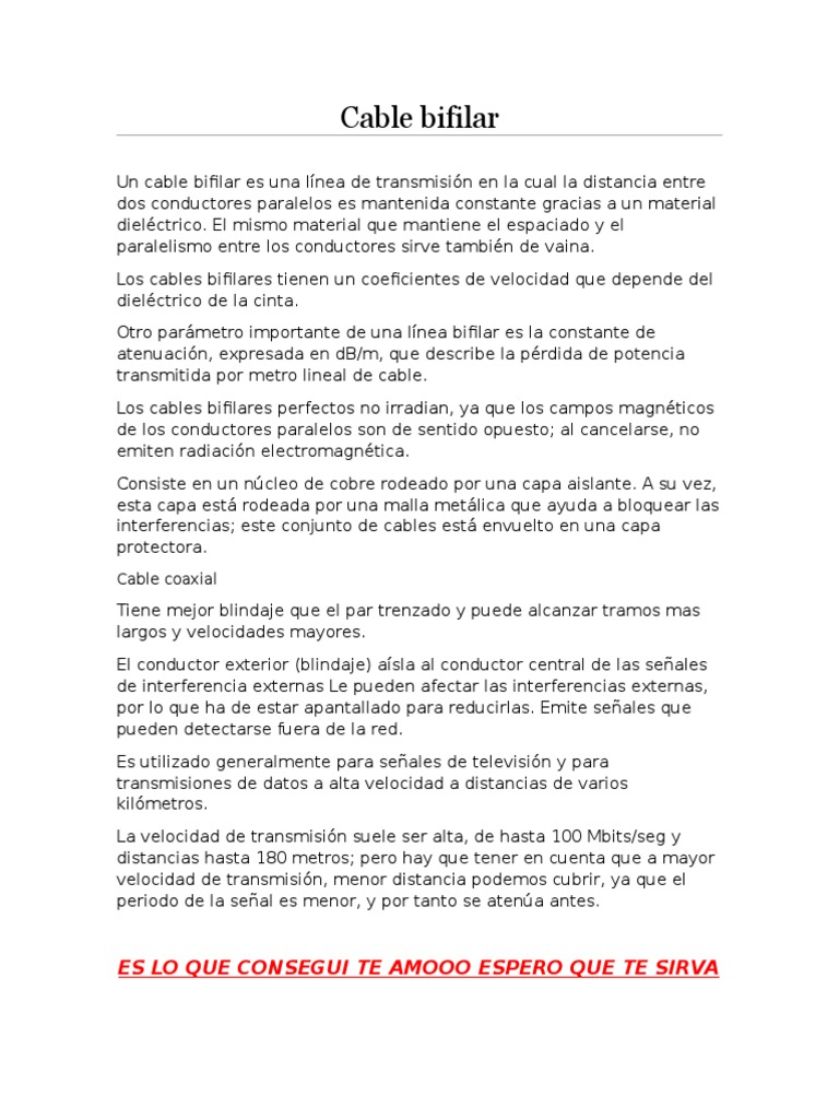Cable Bifilar | PDF | Redes de computadoras | Redes