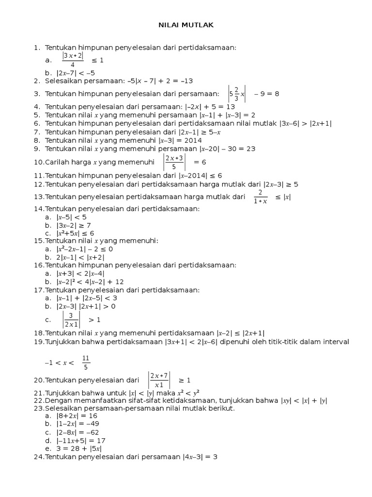 Kumpulan Soal Nilai Mutlak | PDF