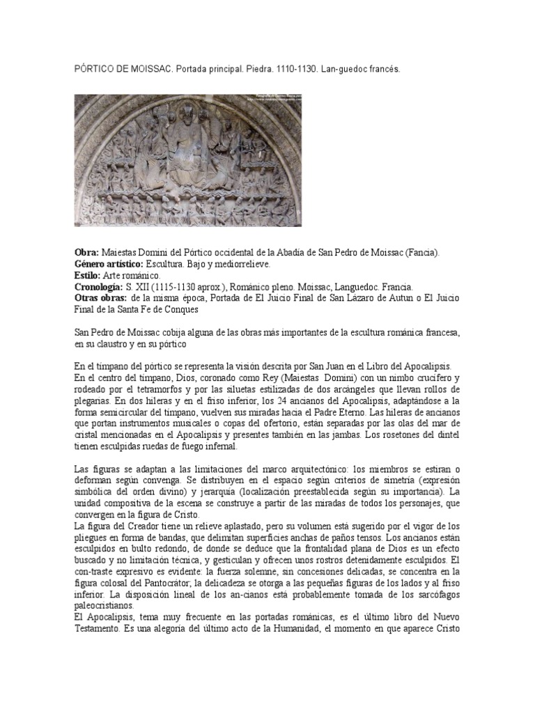 Pórtico y Tímpano de San Pedro Moissac | PDF | Escultura | Libro de ...