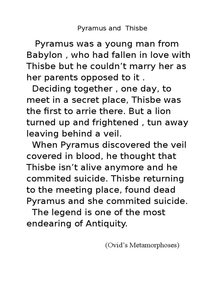 Pyramus and Thisbe: (Ovid's Metamorphoses) | PDF