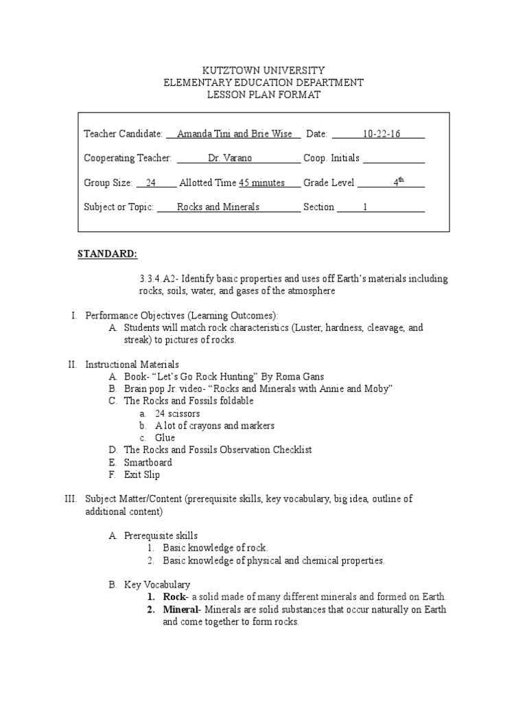 4th Grade Rock & Mineral Lesson | PDF | Minerals | Educational Assessment