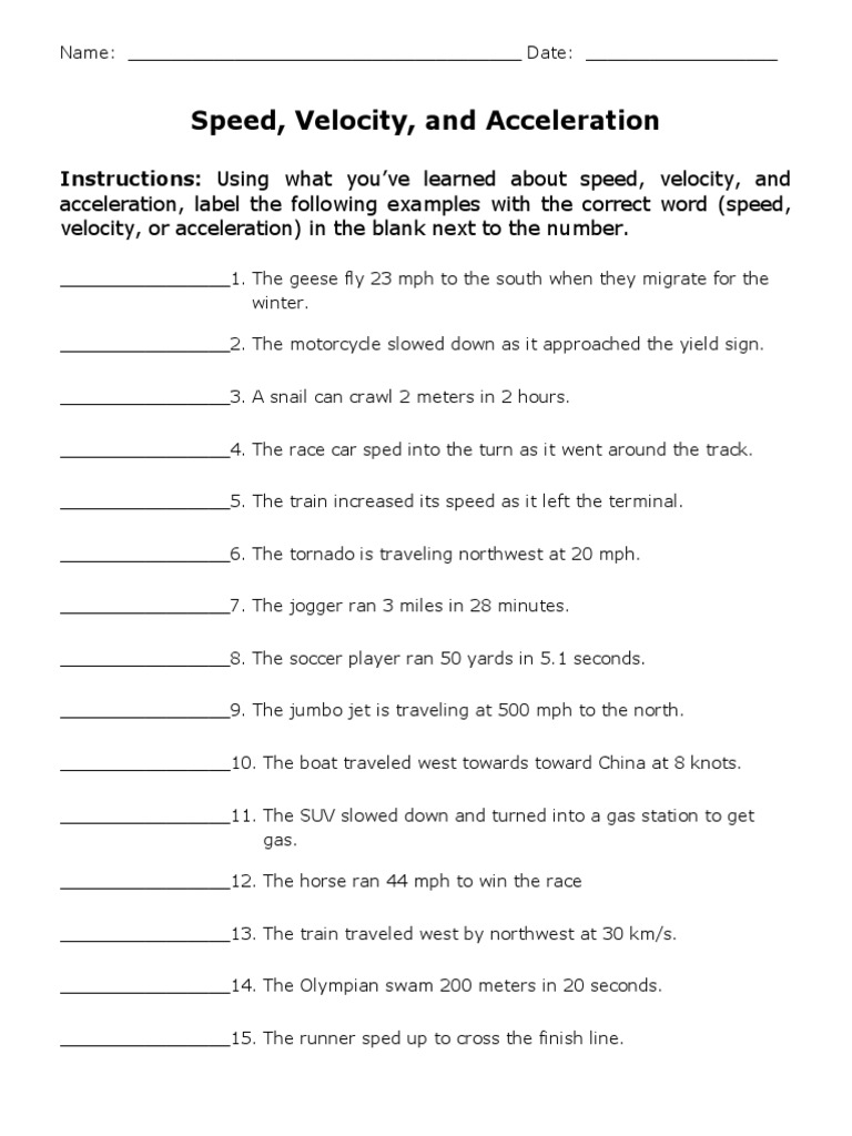 Worksheet Speed | PDF
