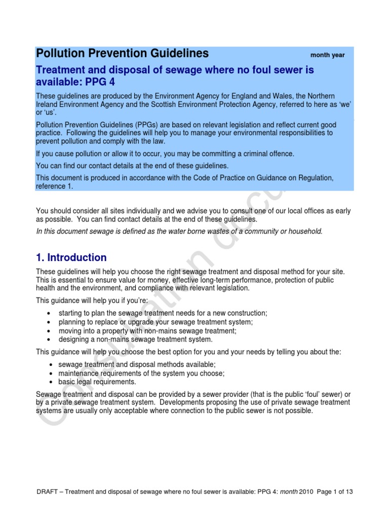 Pollution Prevention Guidelines: Treatment and Disposal of Sewage Where ...