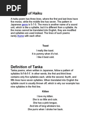 Tanka Poems Examples 5 7 5 7 7