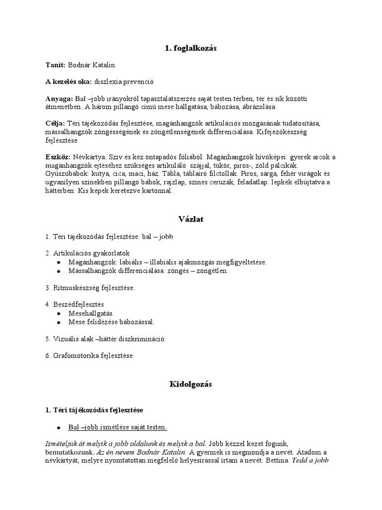 Diszlexia Prevenció Tanítási Tervezetek (6db) | PDF