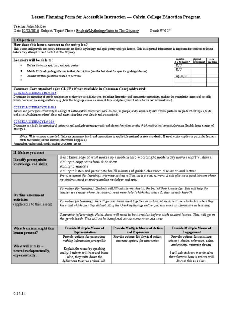 Unit Plan Lesson 1 | Download Free PDF | Greek Mythology | Cognition