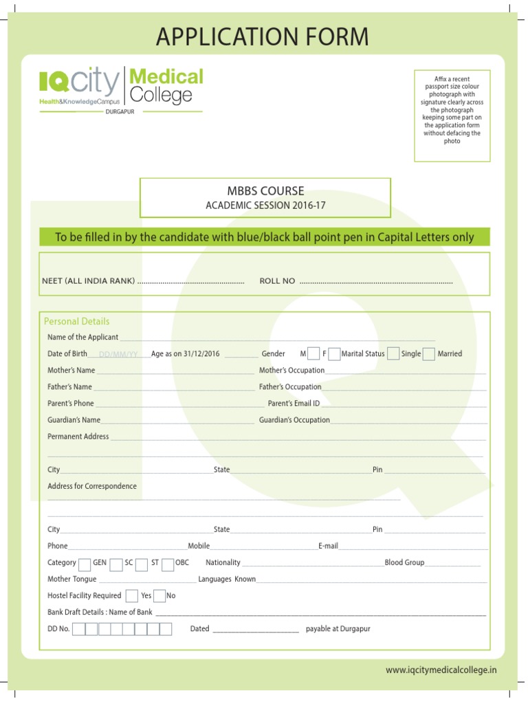 Iq City Durgapur Application-Form-2016 | PDF
